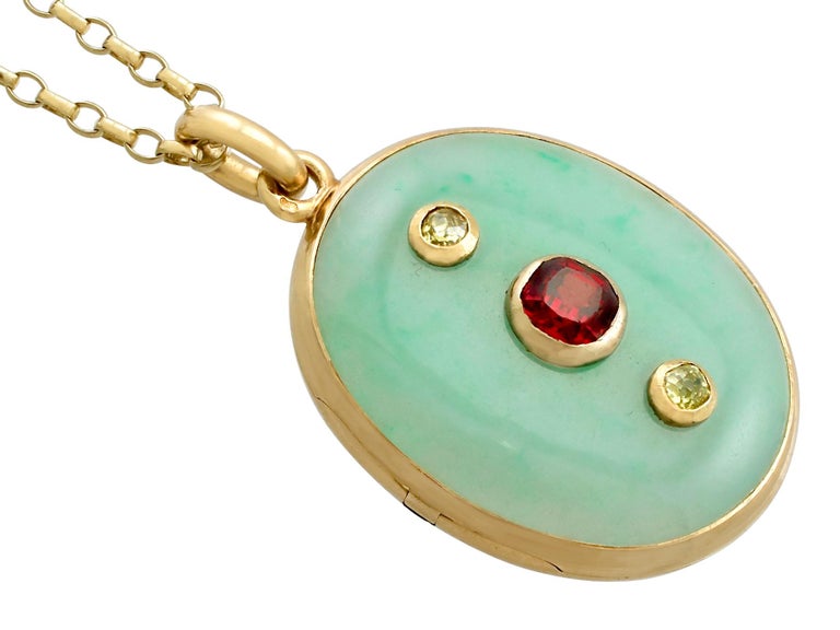 Antique French Jade and Garnet, Diamond and Yellow Gold Locket at ...