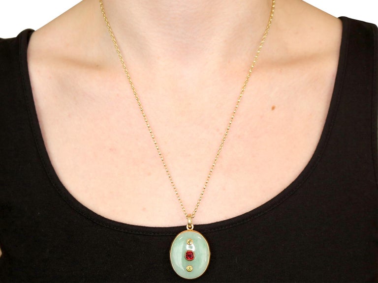 Antique French Jade and Garnet, Diamond and Yellow Gold Locket at ...