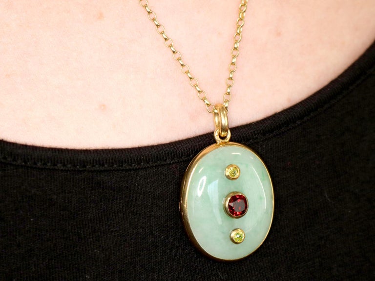 Antique French Jade and Garnet, Diamond and Yellow Gold Locket at ...