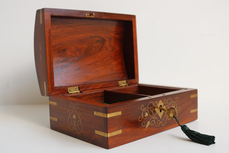 Antique French Jewelry Box with Inlaid Brass 1900 Arts and Crafts ...