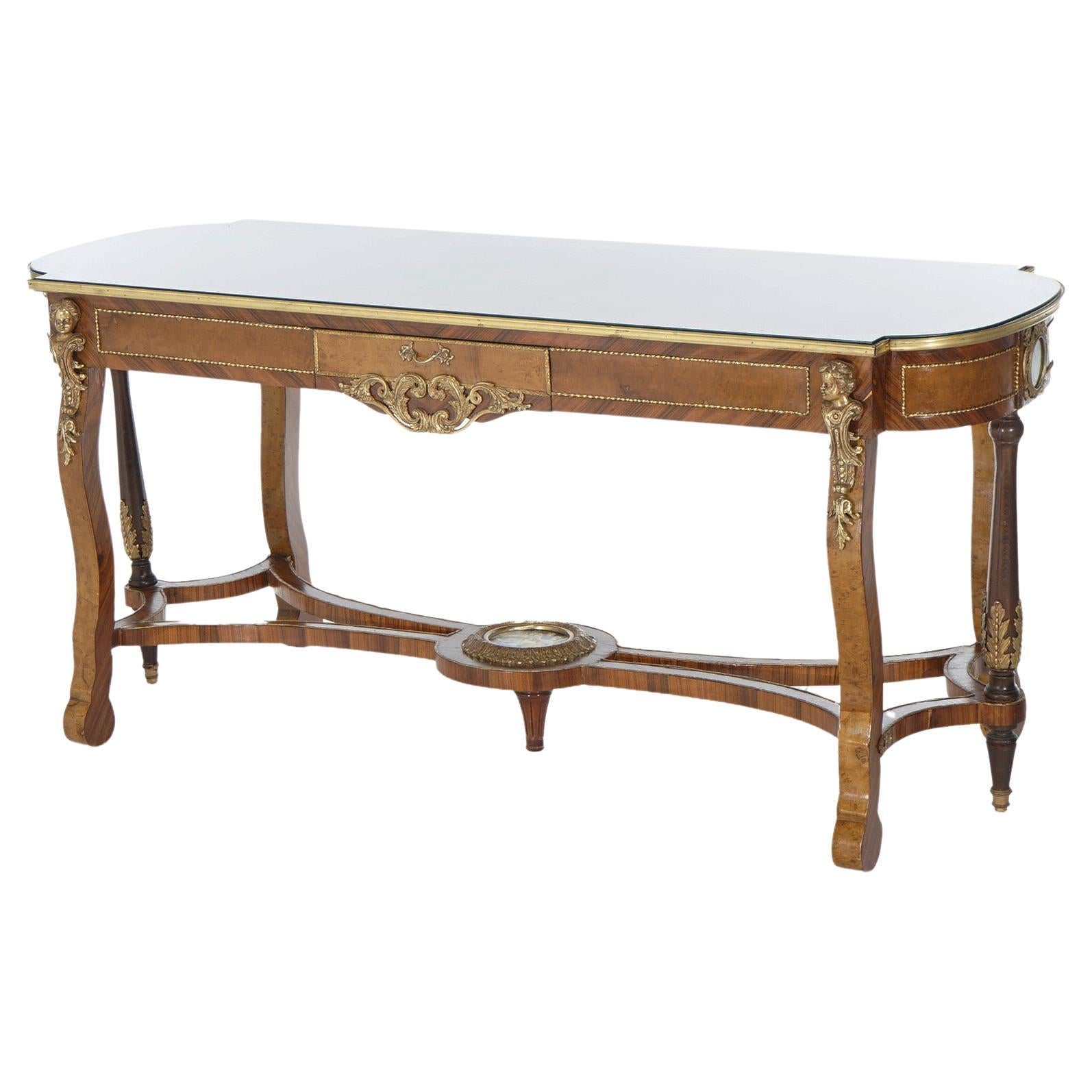 Antique French Kingwood, Satinwood Marquetry and Figural Ormolu Long ...