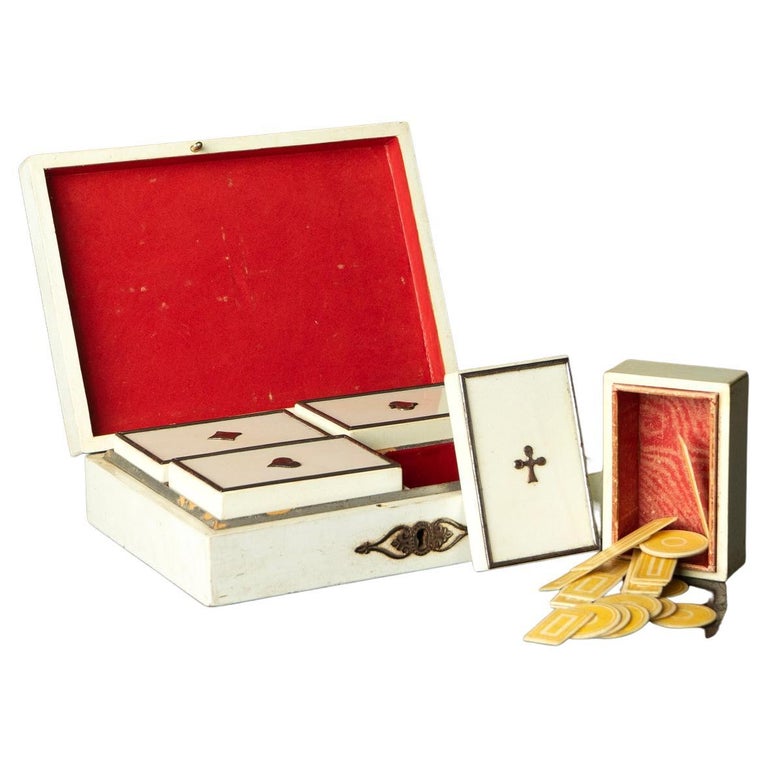 Antique French Lacquered Playing Cards Games Box, Early 20th Century ...