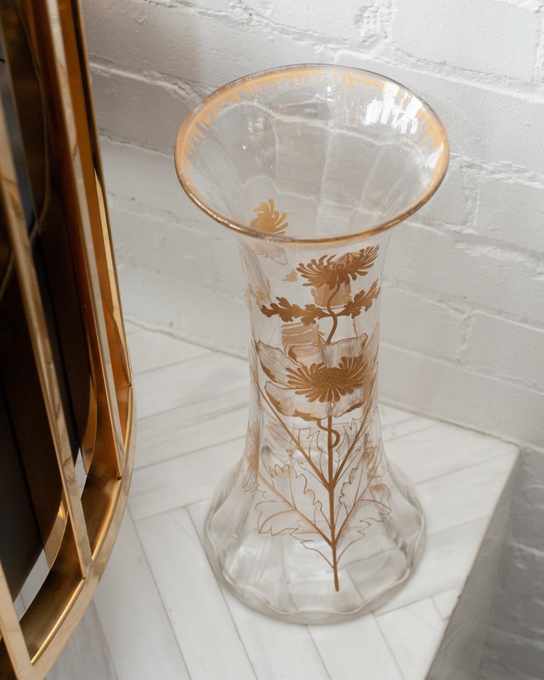 Antique French Large Floral Gilded Fluted Vase at 1stDibs