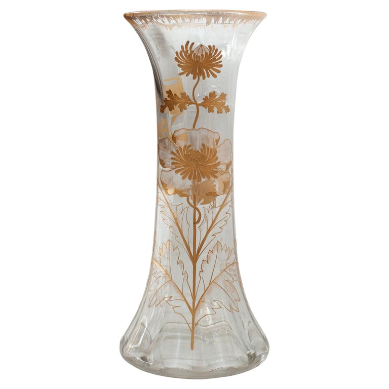 Antique French Large Floral Gilded Fluted Vase at 1stDibs