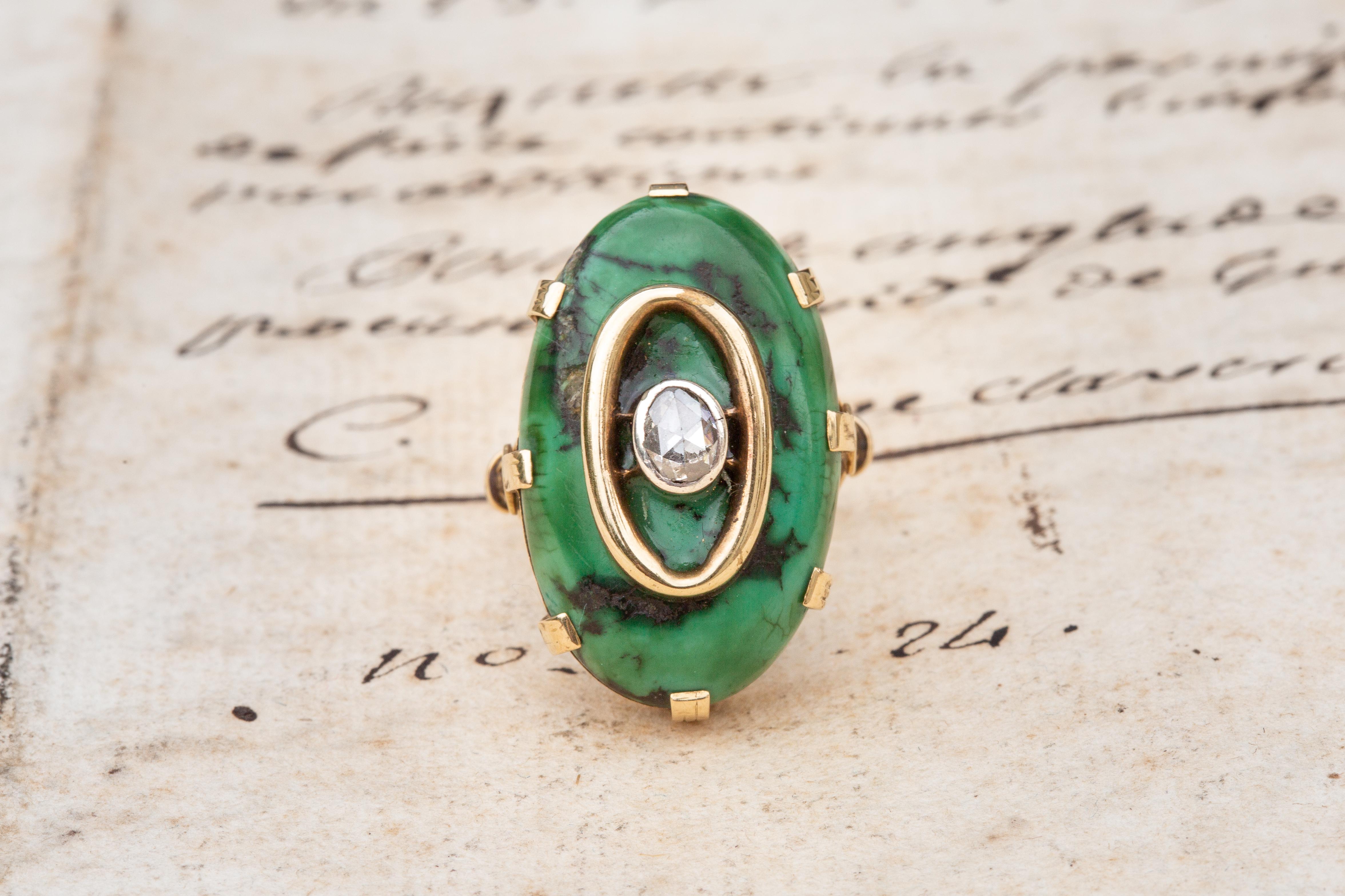 Antique French Late 19th Century Turquoise Ring with Rose Cut Diamond ...