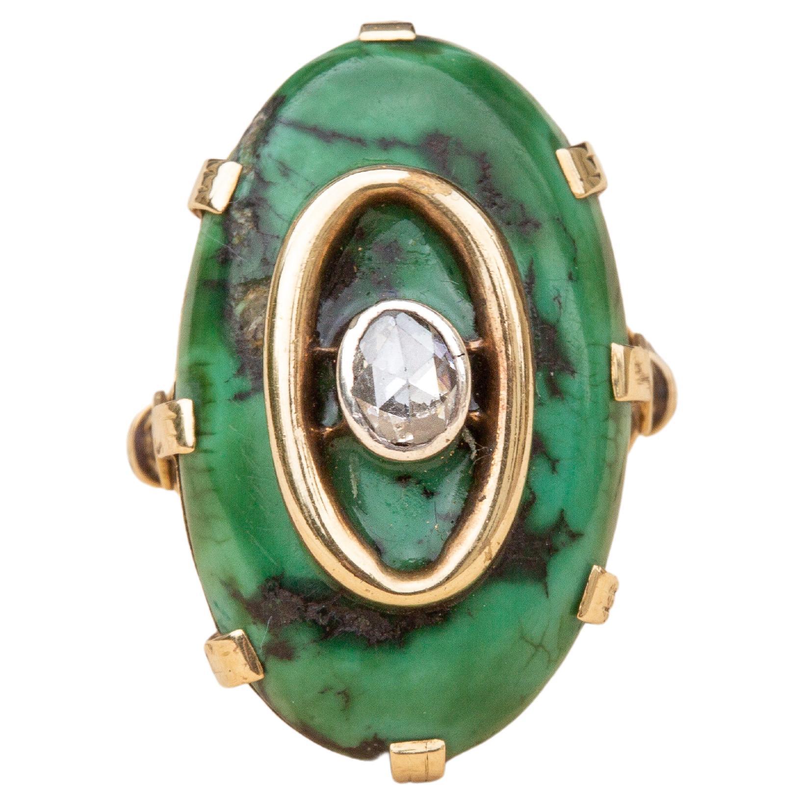 Antique French Late 19th Century Turquoise Ring with Rose Cut Diamond ...