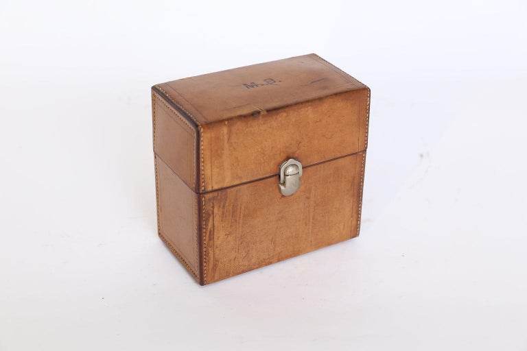Antique French Leather Box with Three-Cologne Bottles at 1stDibs