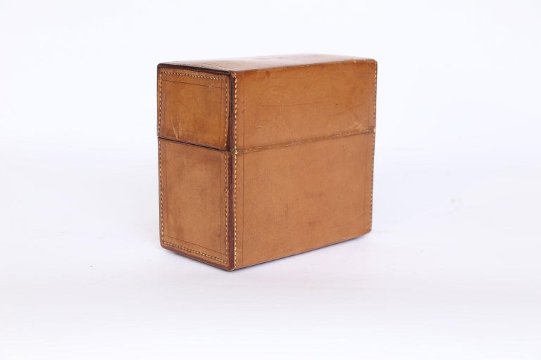 Antique French Leather Box with Three-Cologne Bottles at 1stDibs