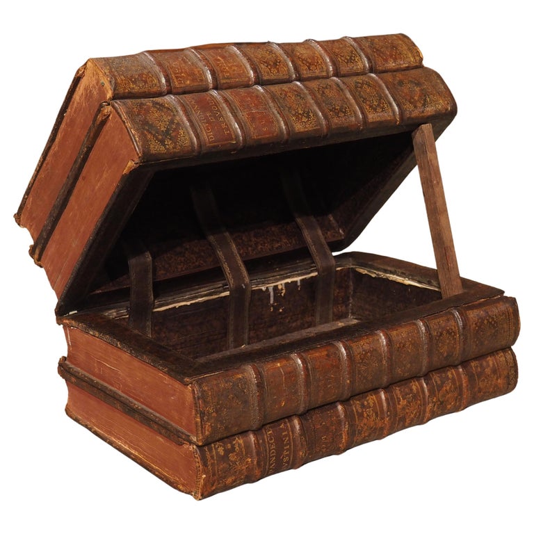 Antique French Leather Secret Compartment Books Box For Sale at 1stDibs