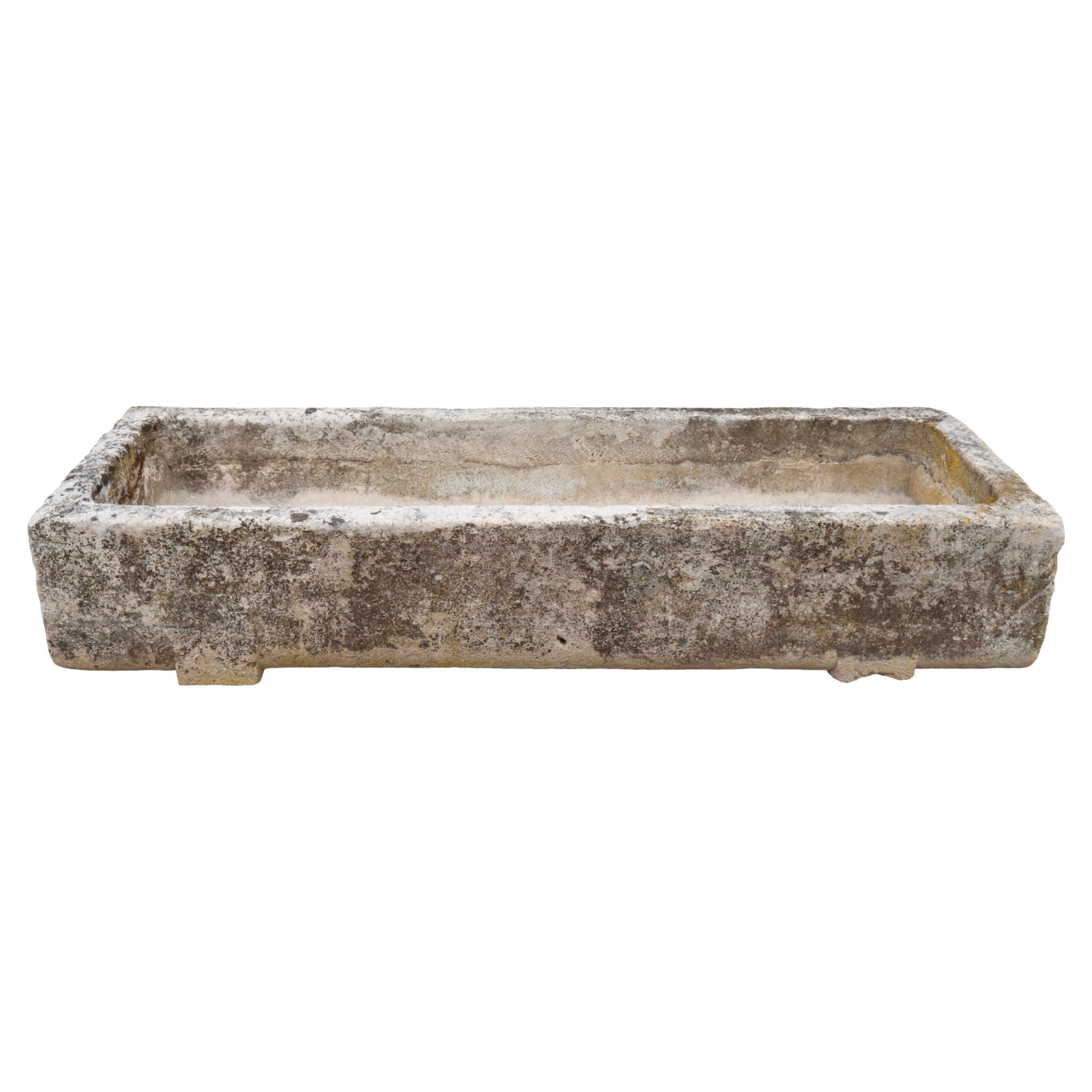 Antique French Double Basin Burgundy Limestone Trough with Iron Rings ...