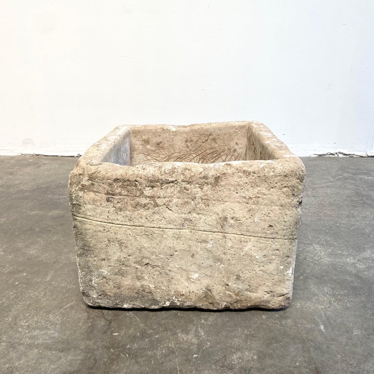 Antique French Limestone Trough Fountain Base Garden Square Planter For ...