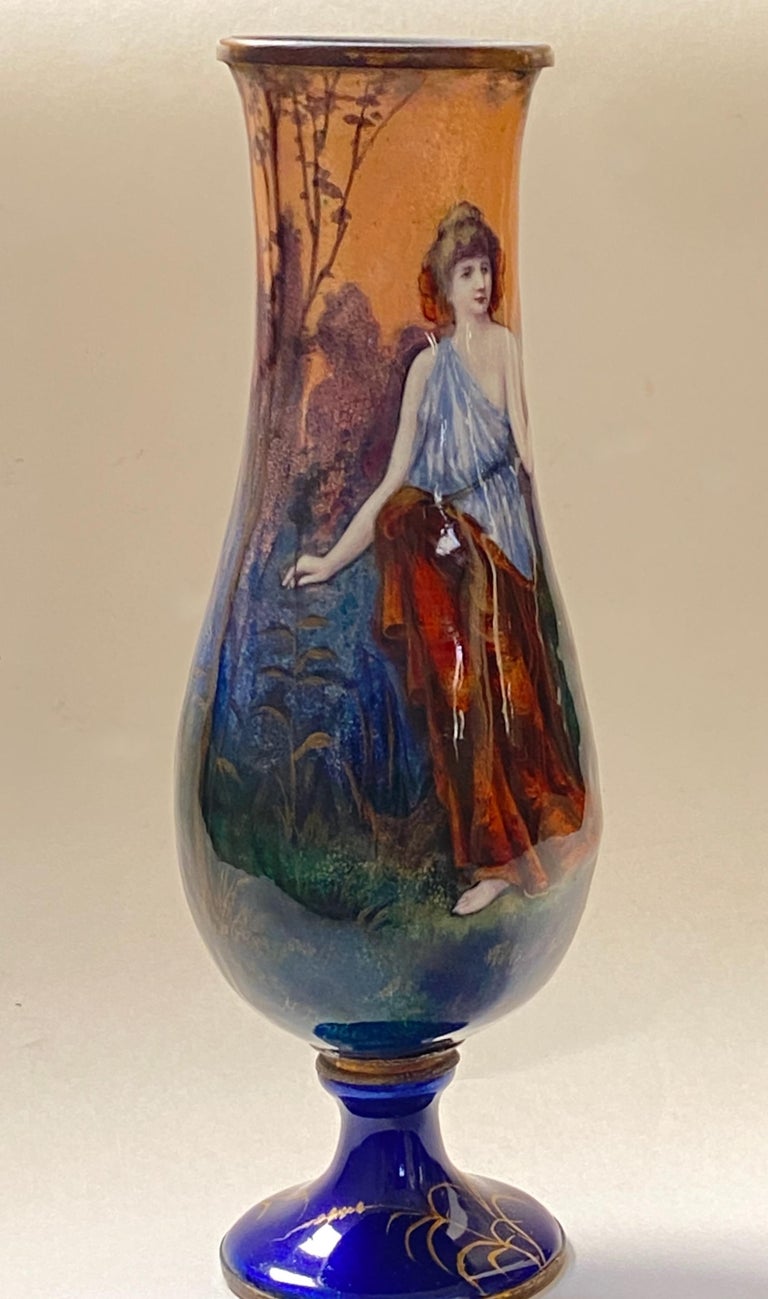 Antique French Limoges Enamel on Copper Portrait Vase, 19th Century For Sale at 1stDibs