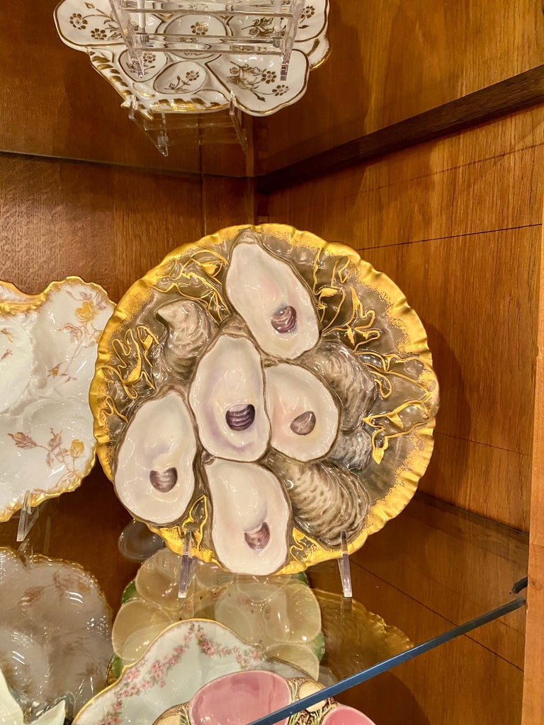 Antique French Limoges Porcelain Green and Gold Turkey Pattern Oyster ...