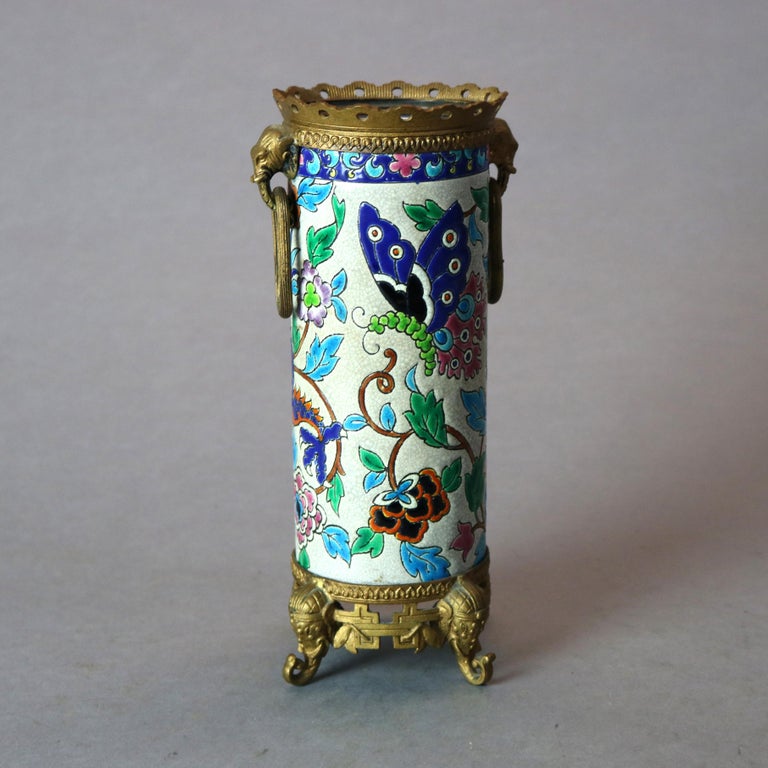 Antique French Longwy Pottery Chinoiserie Vase and Bronze Elephant ...