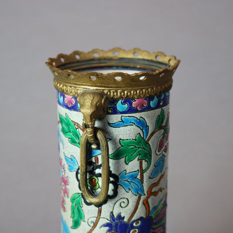Antique French Longwy Pottery Chinoiserie Vase and Bronze Elephant ...