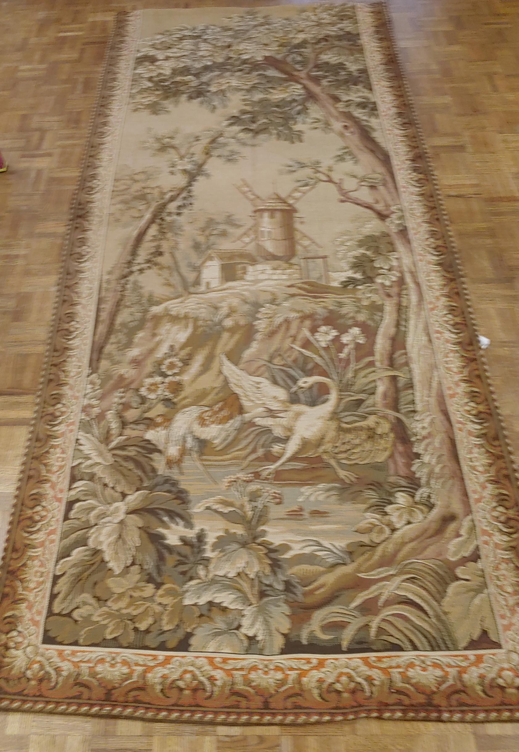 Antique French Loomed Tapestry, Holland Scene, Windmill, Neutral, Wool ...