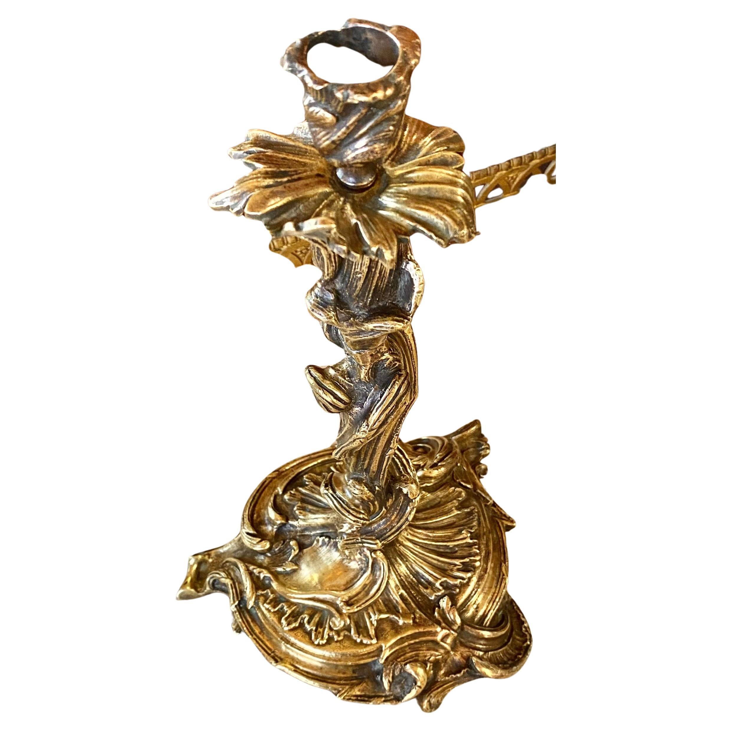 Antique French Louie XV Gilt Bronze Candlestick For Sale at 1stDibs