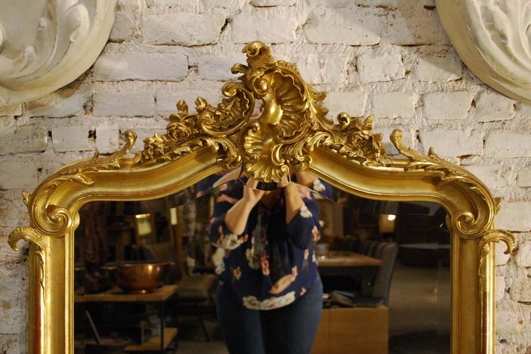 Antique French Louis Quinze Gold Gilt Mirror with Facetted Glass at ...