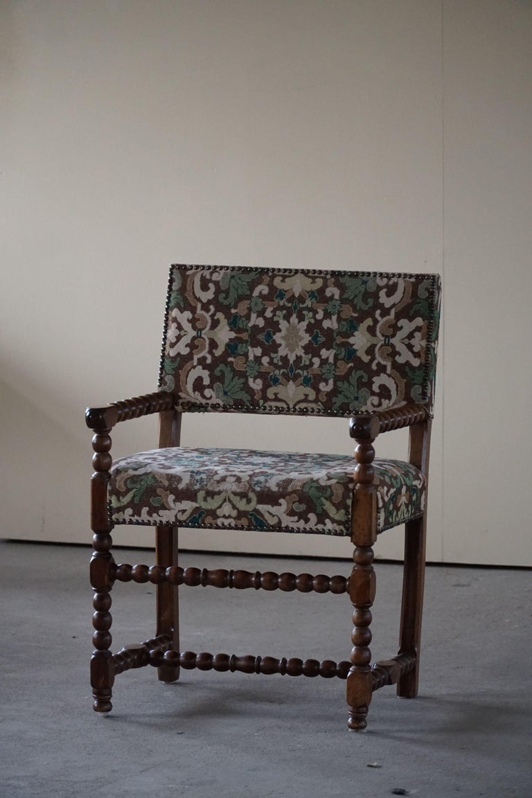 Antique French Louis XIII Armchair in Solid Walnut, Original Upholstery ...