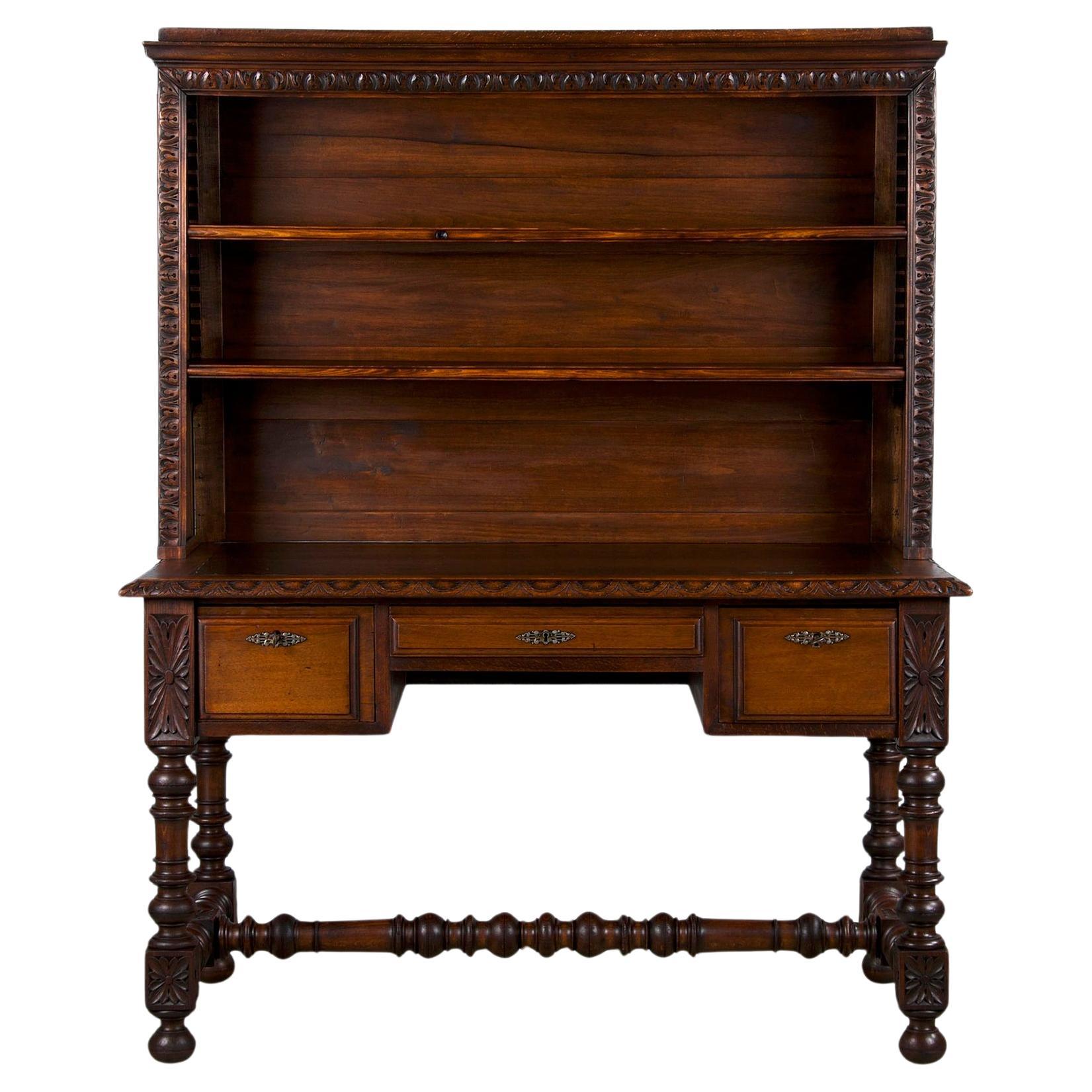 Antique French Louis XIII Style Oak Library Desk For Sale at 1stDibs
