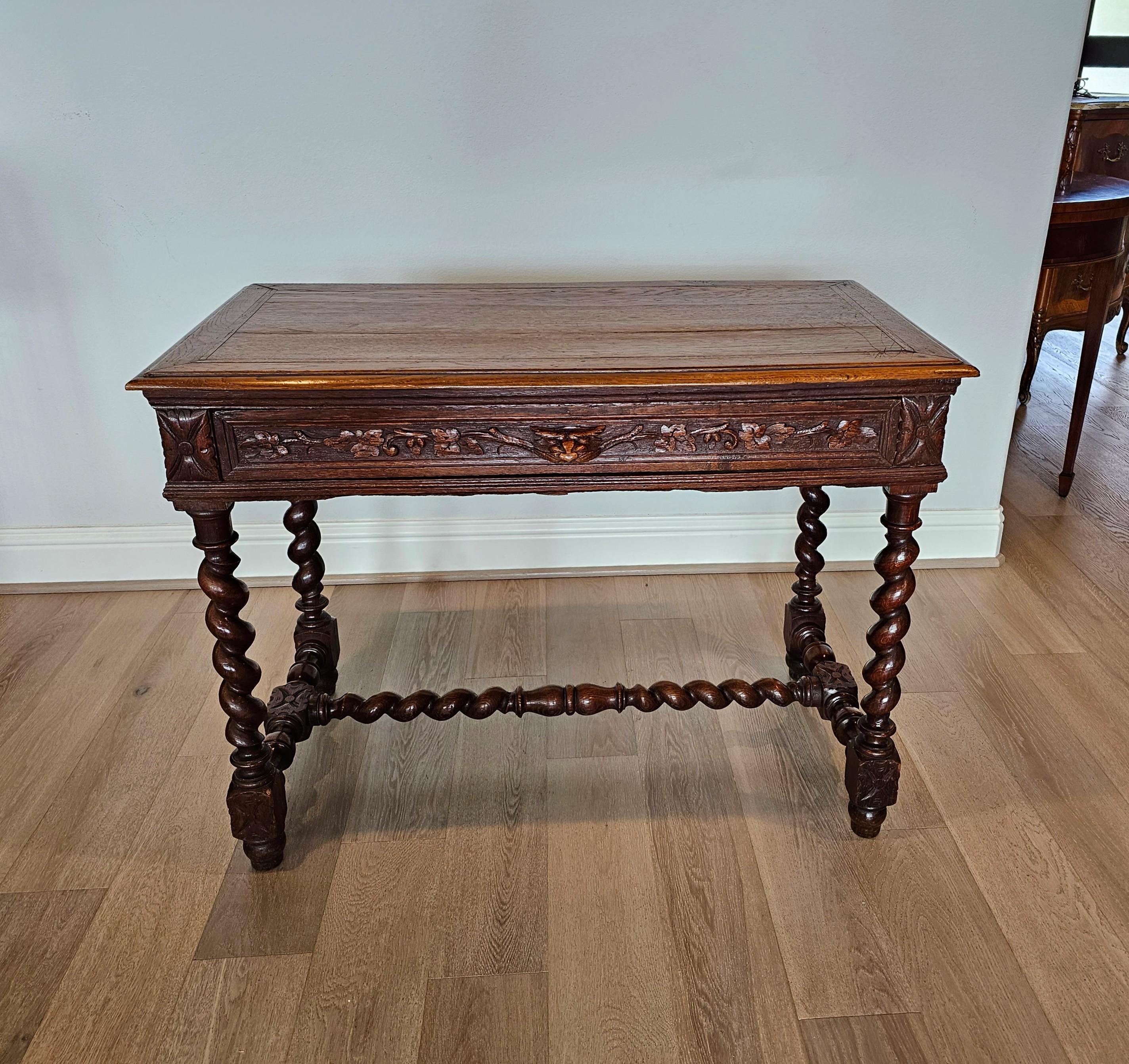 Antique French Louis XIII Style Oak Writing Table For Sale at 1stDibs