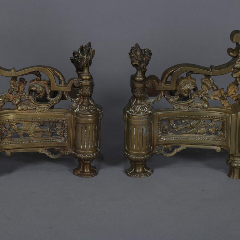 Antique French Louis XIV Brass Fireplace Urn, Scroll and Foliate ...