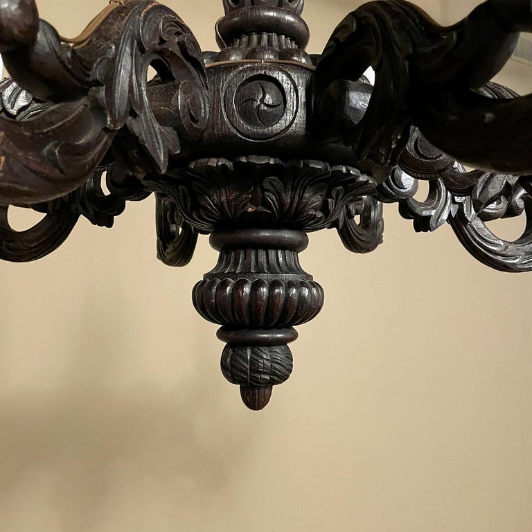 Antique French Louis XIV Carved Wood Chandelier For Sale at 1stDibs
