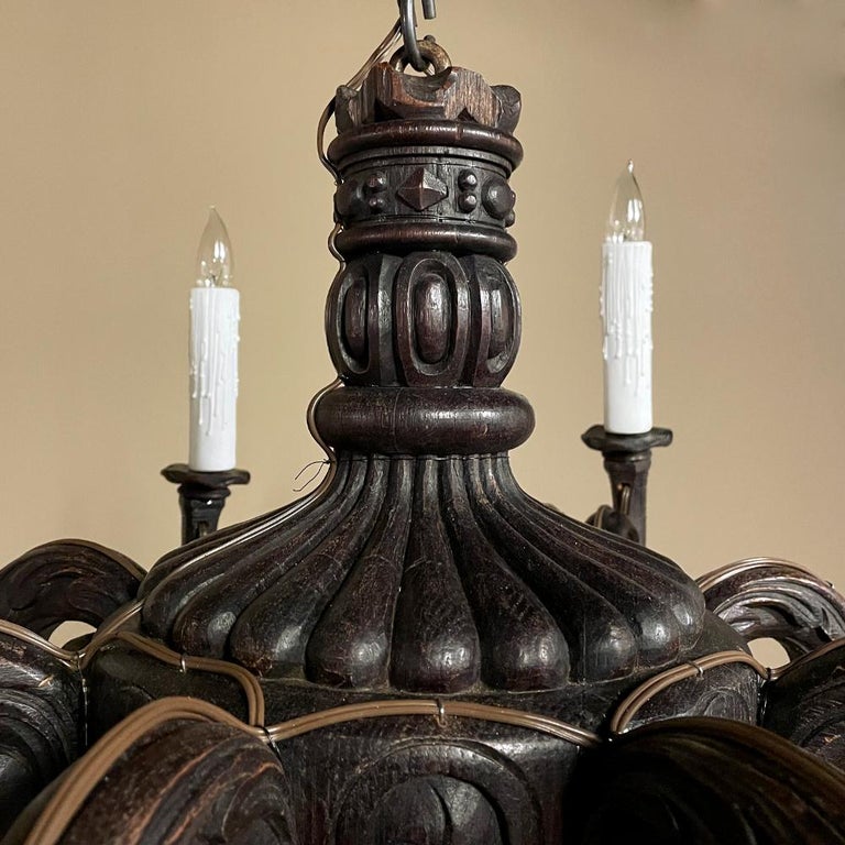 Antique French Louis XIV Carved Wood Chandelier For Sale at 1stDibs