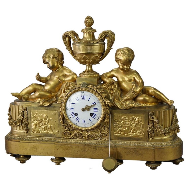 Antique French Louis XIV Neoclassical Figural Gilt Bronze Mantle Clock ...