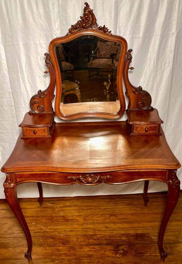 Antique French Louis XV Carved Walnut Coiffeuse or Vanity, Circa 1890 ...