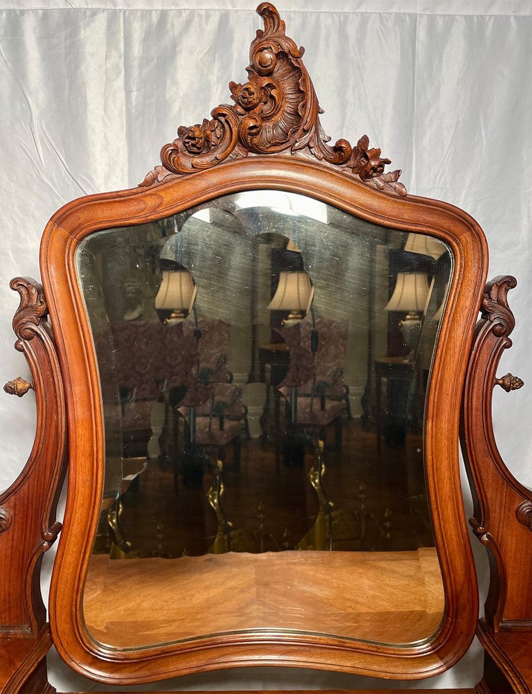 Antique French Louis XV Carved Walnut Coiffeuse or Vanity, Circa 1890 ...