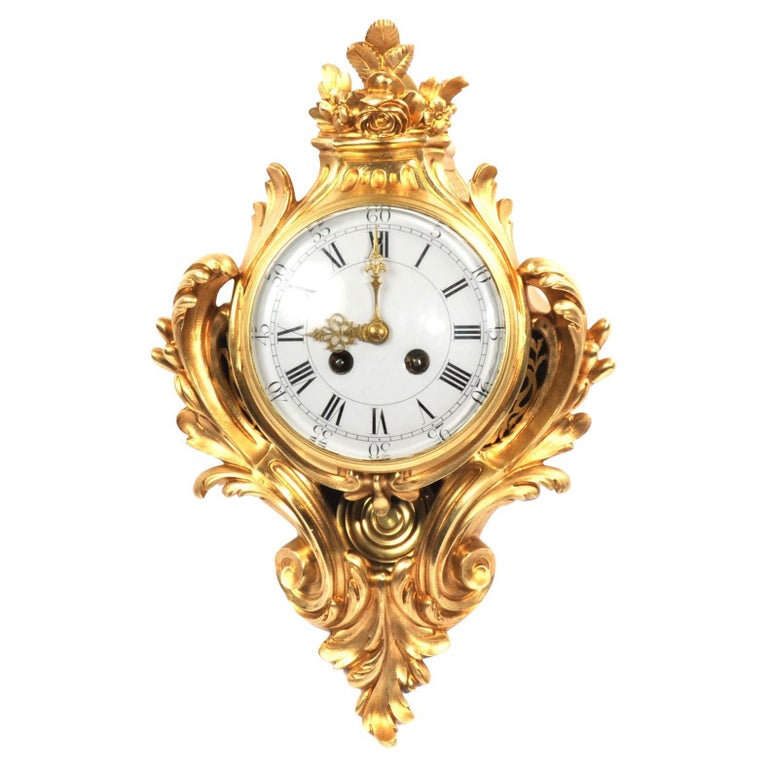 Antique French Louis XV Gilt Bronze Cartel Wall Clock For Sale at 1stDibs