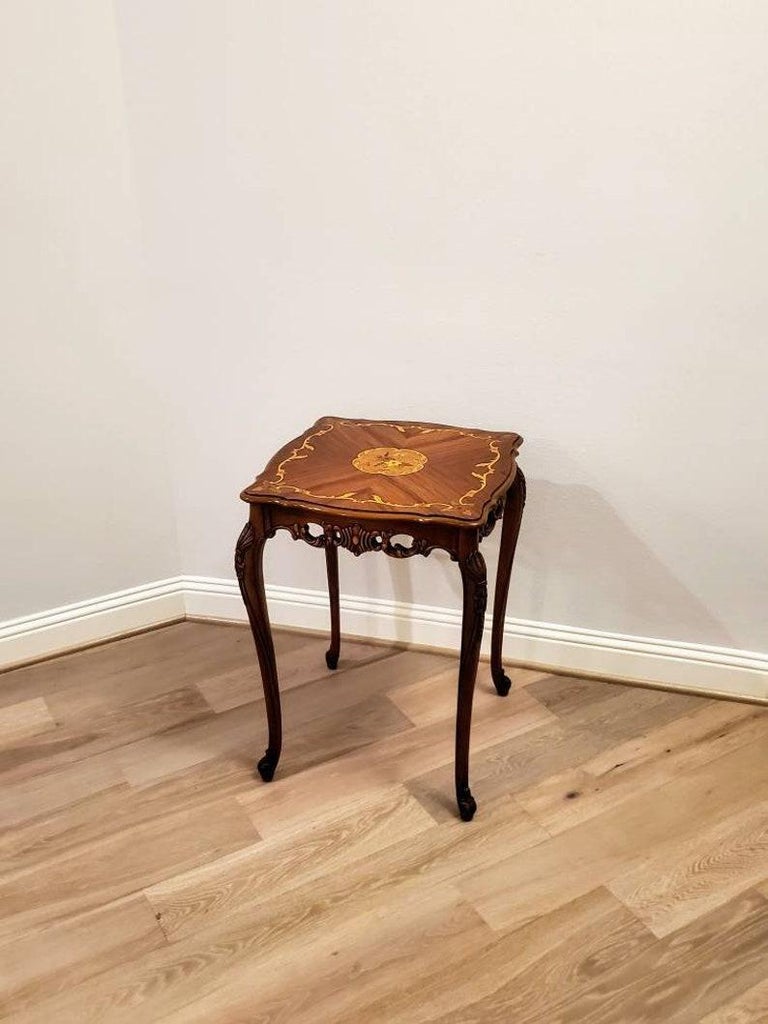 Antique French Louis XV Rocaille Inlaid Marquetry Table For Sale at 1stDibs