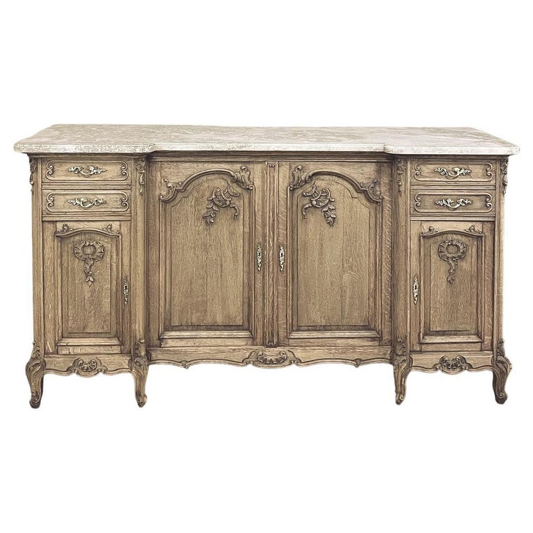 Antique French Louis XV Step-Back Marble Top Buffet in Stripped Oak For ...