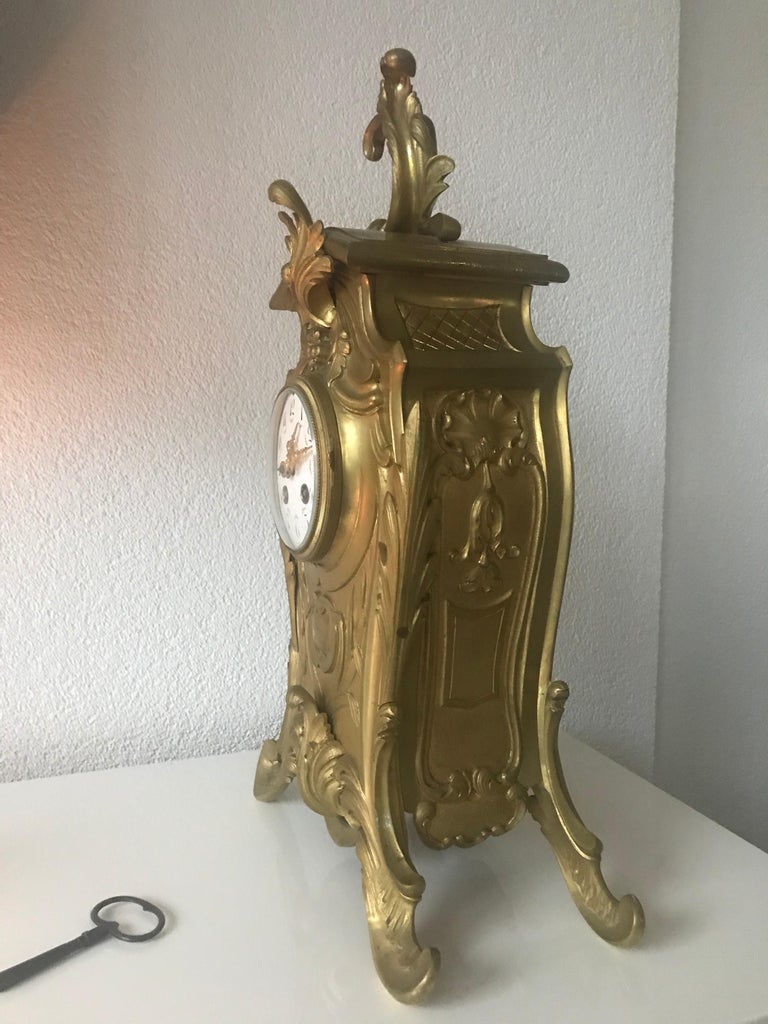 Antique French Louis XV Style Bronze Pendulum Mantel Clock with Flowery ...