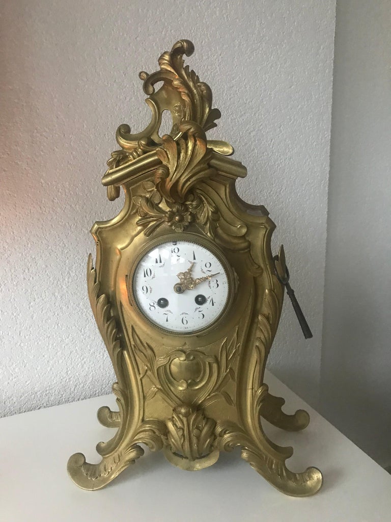 Antique French Louis XV Style Bronze Pendulum Mantel Clock with Flowery ...