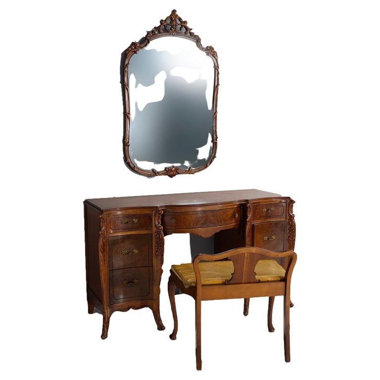 Ancienne table de toilette et banc en acajou sculpté de style Louis XV ...