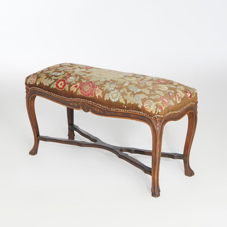 Antique French Louis XV Style Carved Walnut and Tapestry Long Bench ...