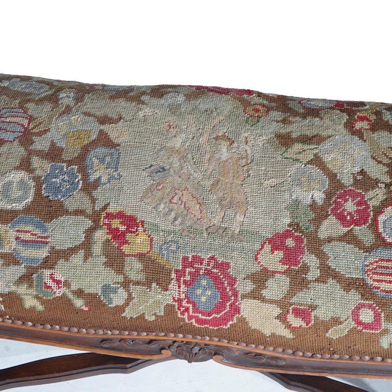 Antique French Louis XV Style Carved Walnut and Tapestry Long Bench ...