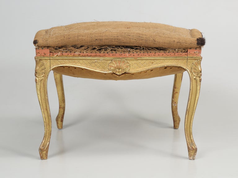Antique French Louis XV Style Foot Stool, Ottoman Original Water Gilded ...