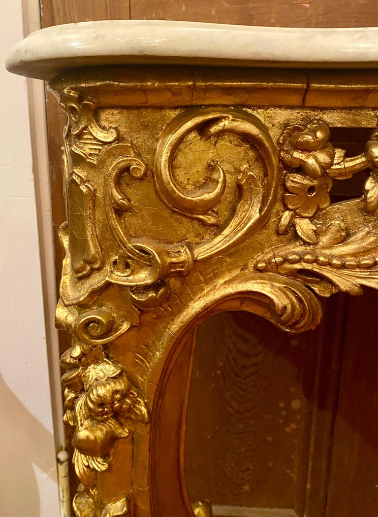 Antique French Louis XV Style Gold Console with White Marble Top, Ca ...