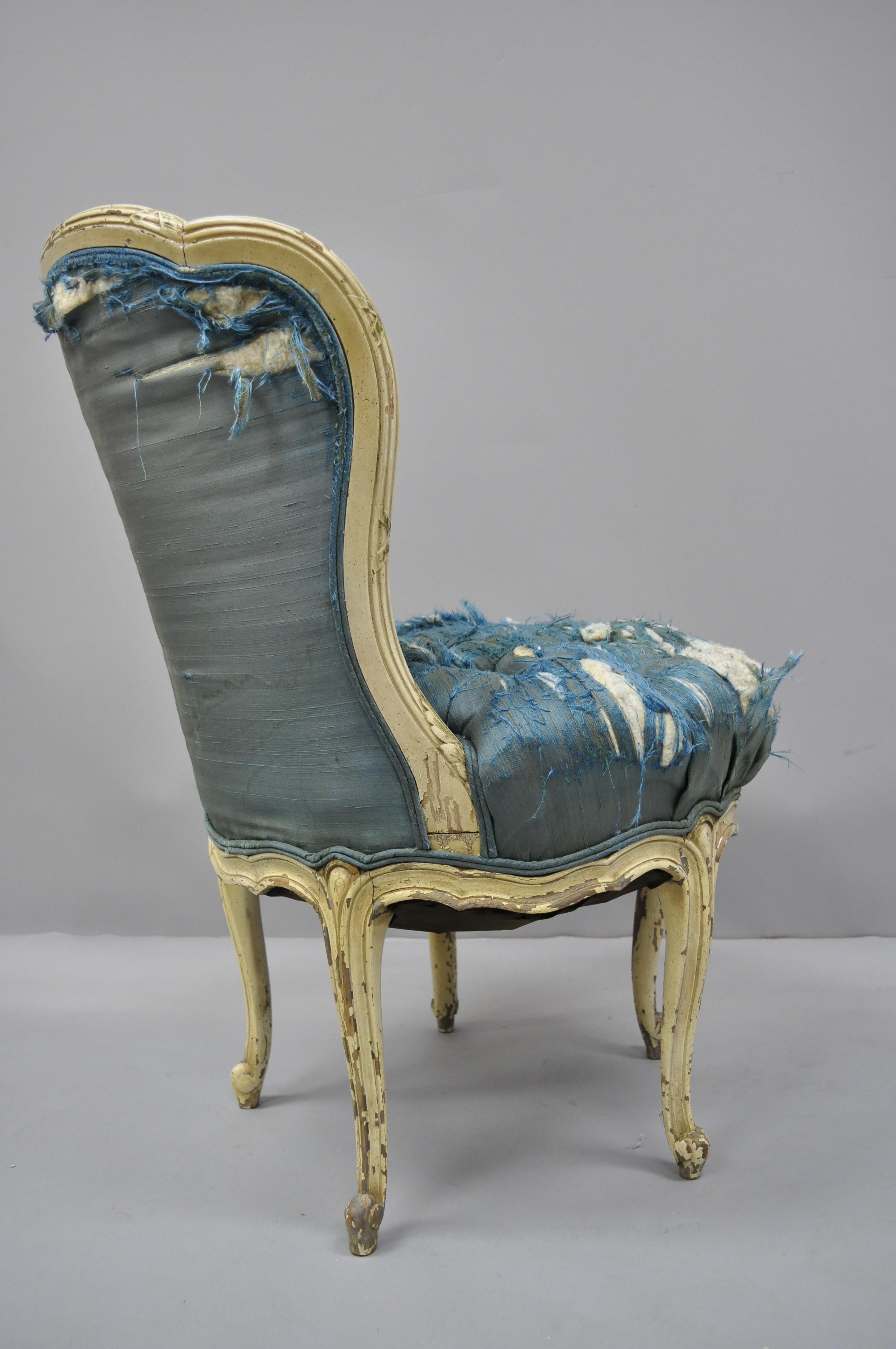 Antique French Louis XV Style White Distress Painted 5-Legged Boudoir ...