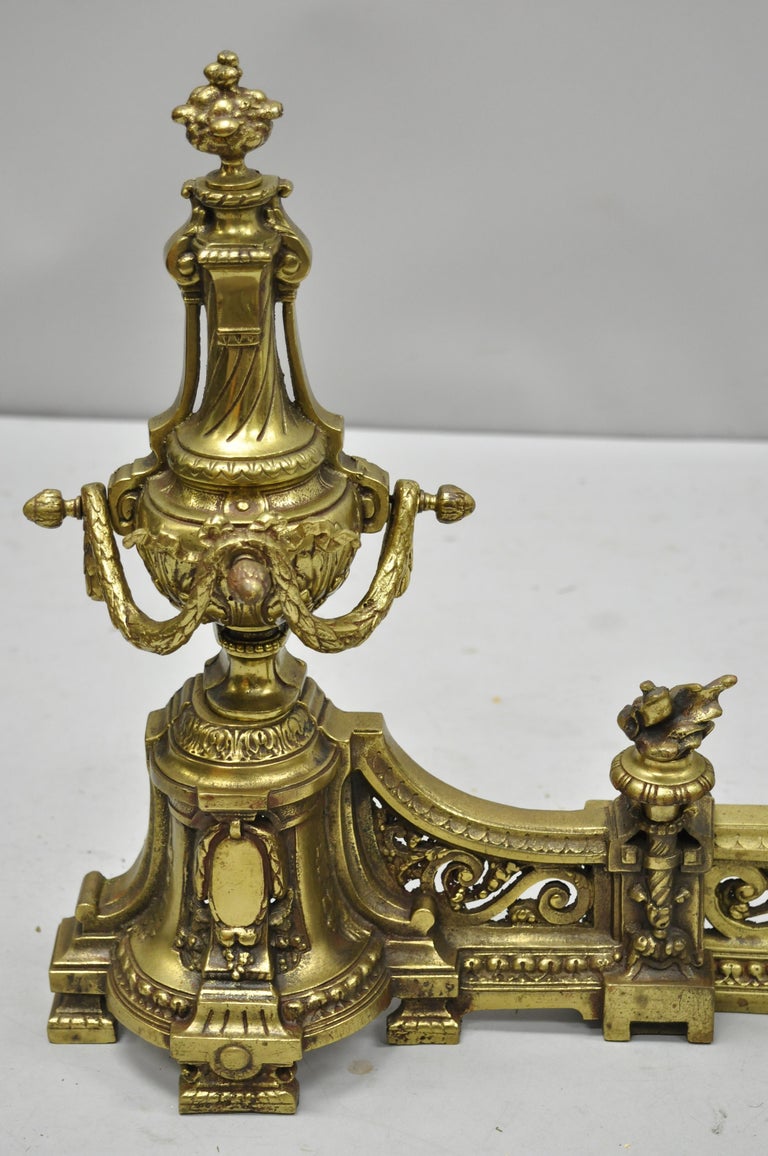 Antique French Louis XVI Brass / Bronze Flame Finial Pair of Andirons ...