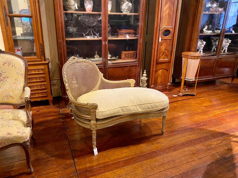 Antique French Louis XVI Carved Wood and Cane Recamier or Chaise Lounge ...