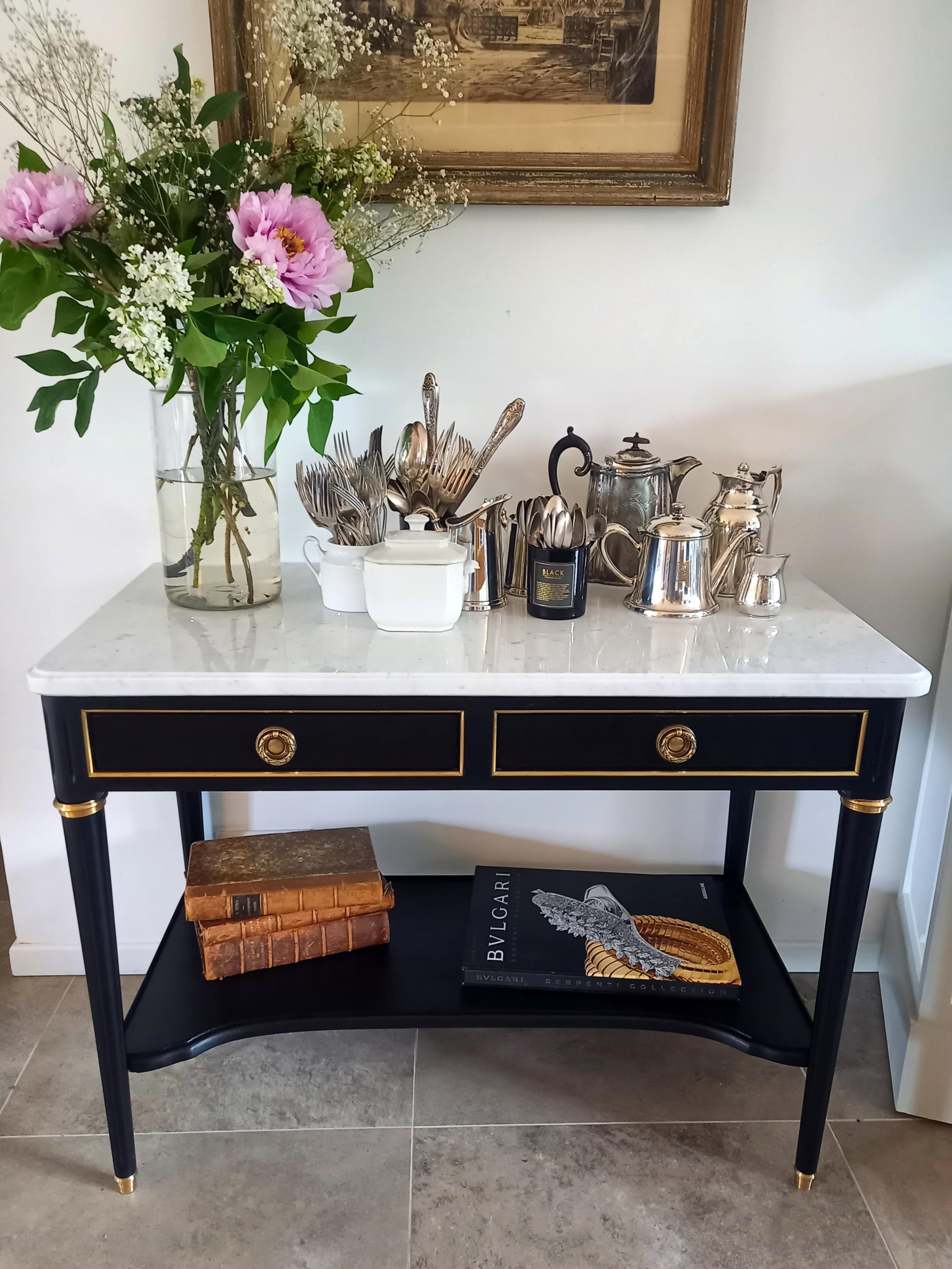 Antique French Louis XVI Chest Console, Bronze and Carrara Marble Top ...