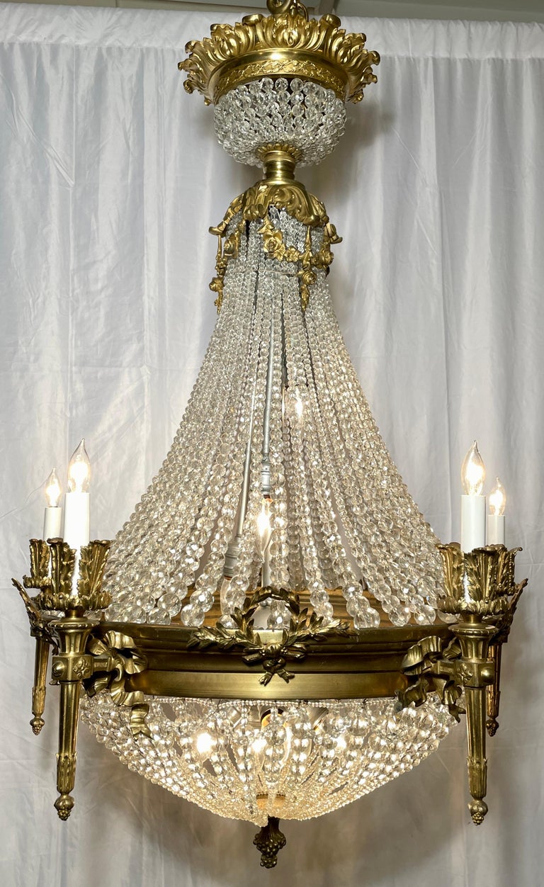 Antique French Louis XVI Gold Bronze and Cut Crystal Chandelier, circa ...