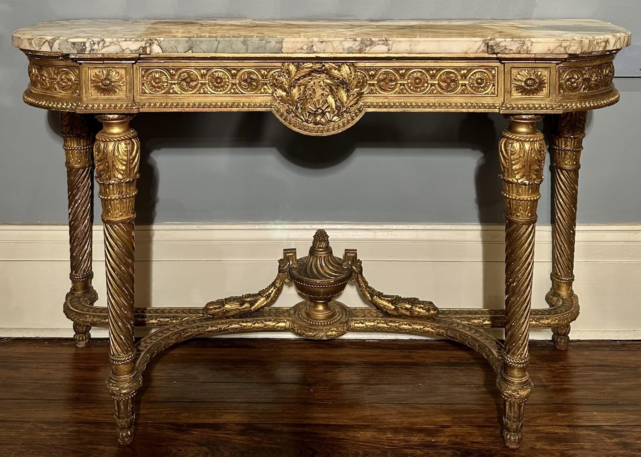 Antique French Louis XVI Gold Leaf Console Table with Marble Top, Circa ...