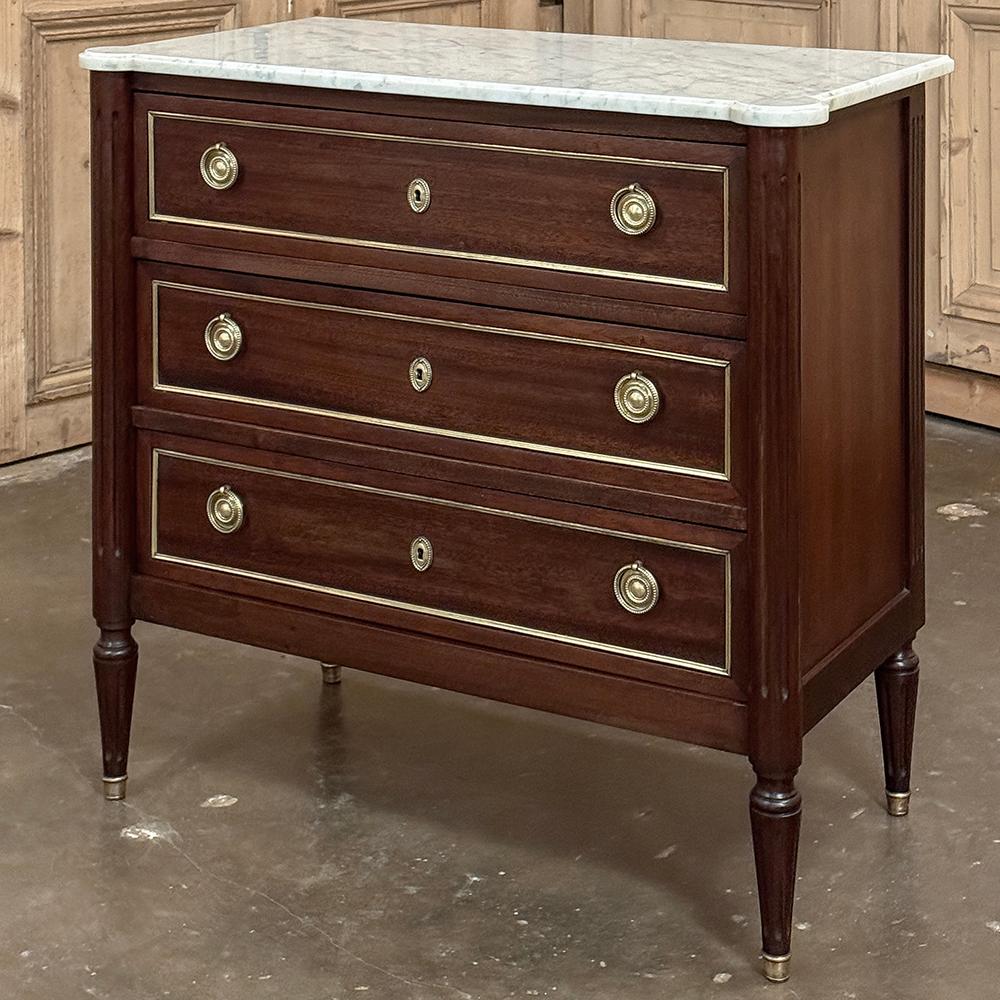 Antique French Louis XVI Mahogany Commode with Carrara Marble For Sale ...