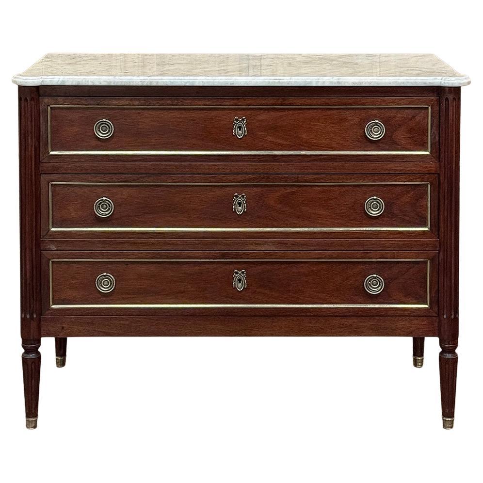 Antique French Louis XVI Mahogany Commode with Carrara Marble For Sale ...