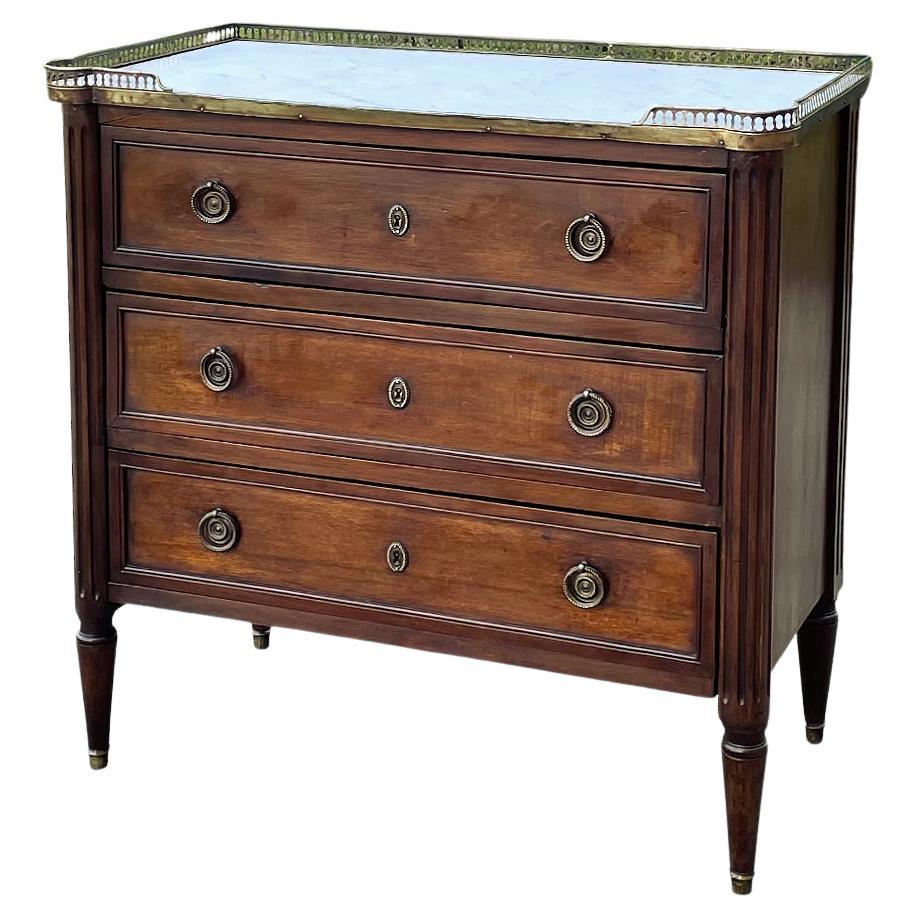 Antique French Louis XVI Neoclassical Marble Top Commode at 1stDibs